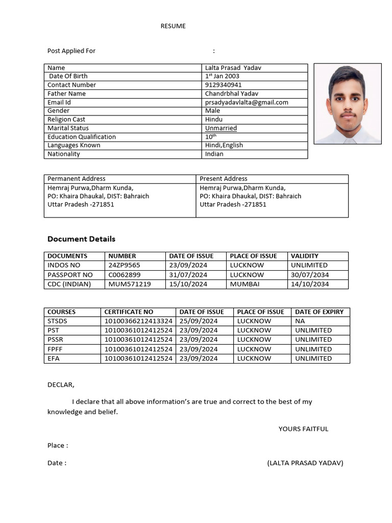 Lalta Yadav Resum | PDF