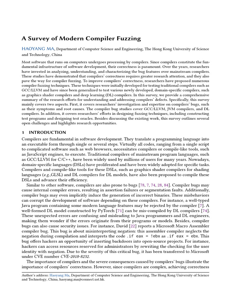 A Survey of Modern Compiler Fuzzing | PDF | Java Virtual Machine | Compiler