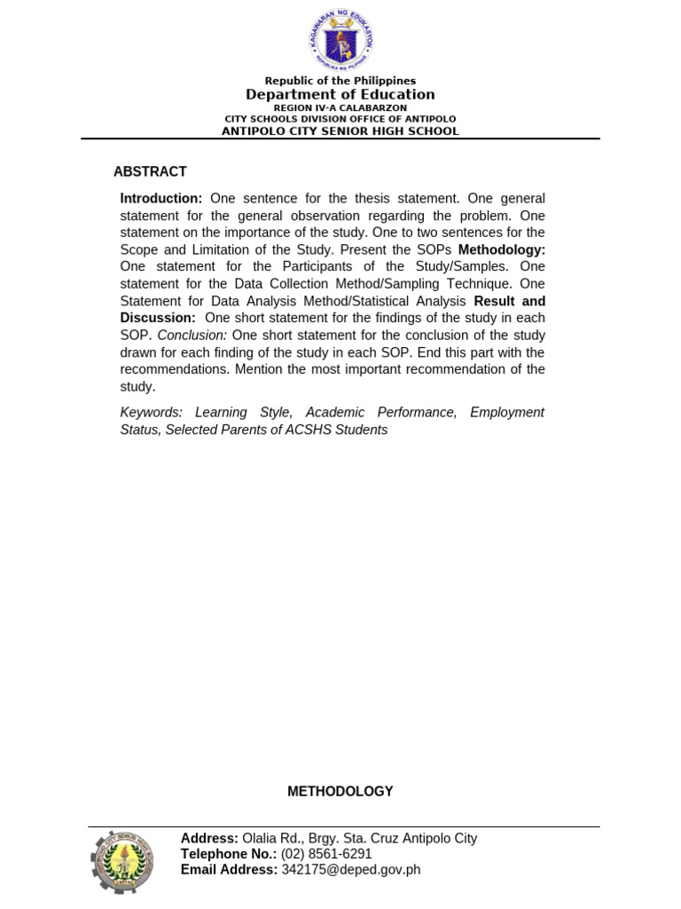 IMRAD-TEMPLATE-PR1 | PDF | Methodology | Sampling (Statistics)