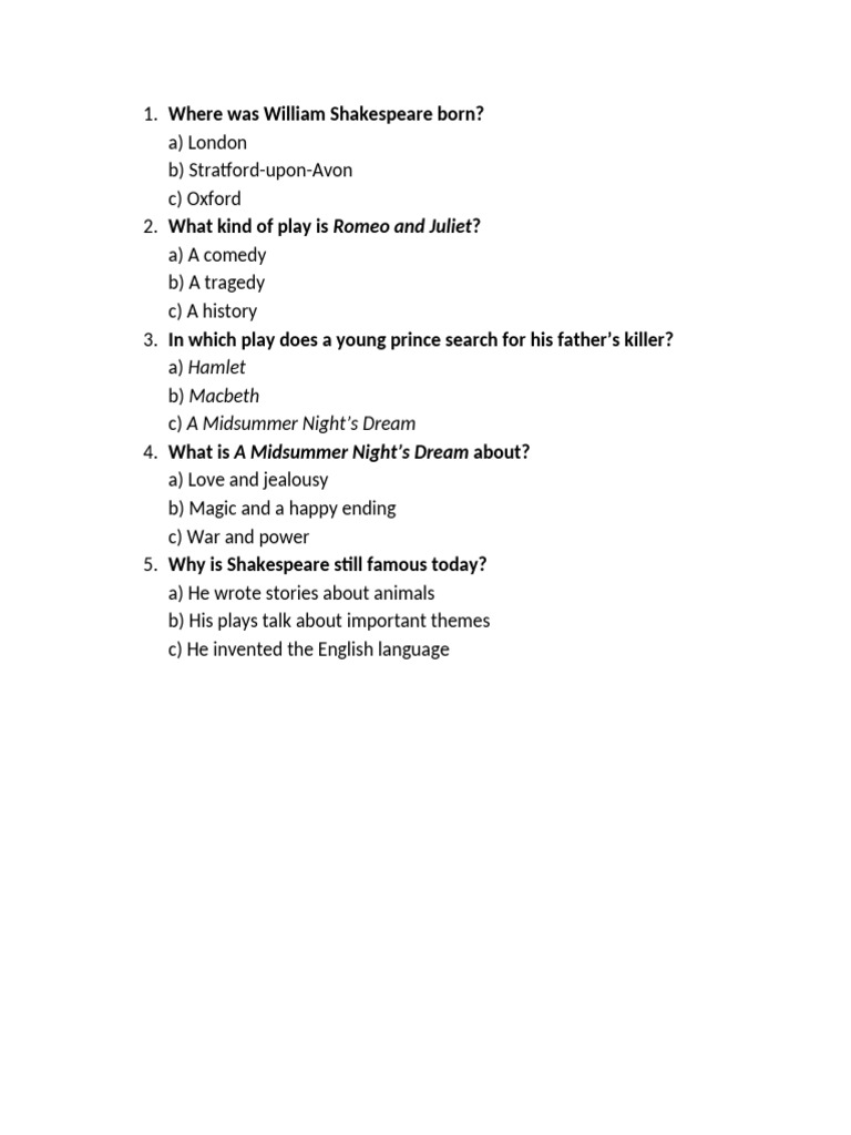 LEVEL 2 Questions 10.10.2024 | PDF | Brothers Grimm | William Shakespeare