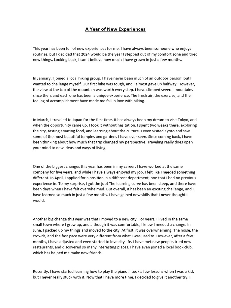 A Year of New Experiences | PDF