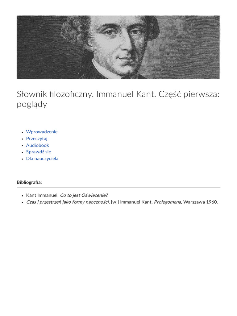 Slownik Filozoficzny Immanuel Kant Czesc Pierwsza Poglady | PDF