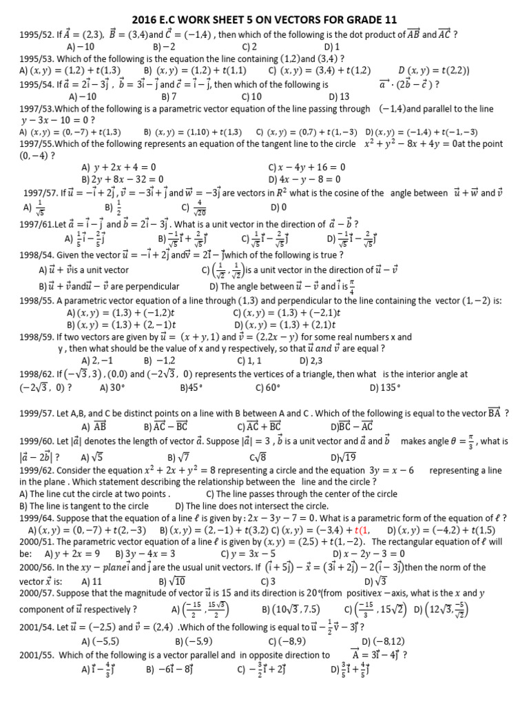 Grade 11 Vector Worksheet 2016 | PDF | Sphere | Circle
