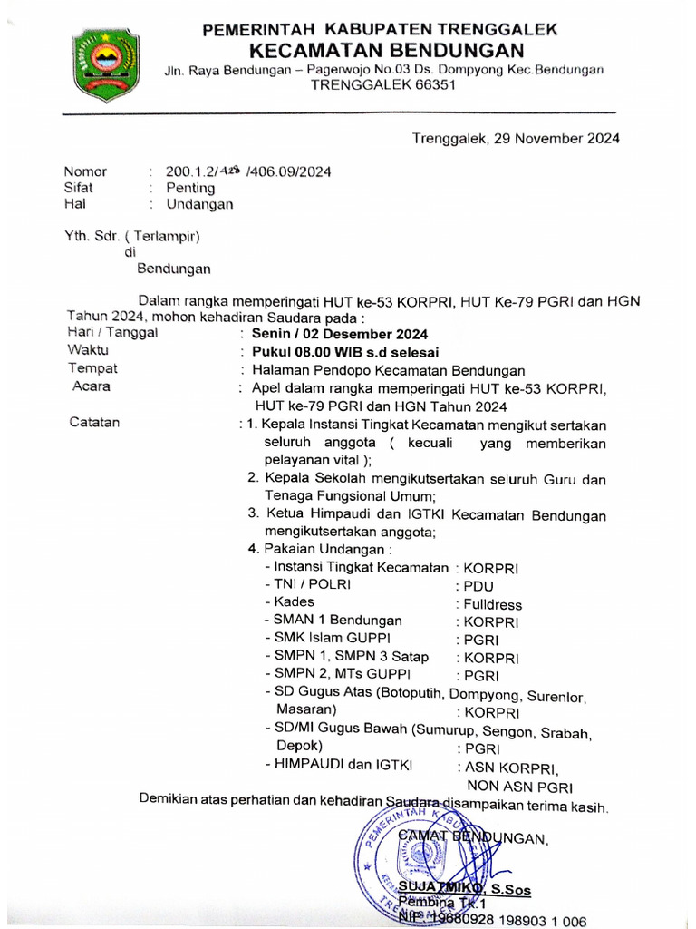 Surat Undg Hut Ke 53 Korpri | PDF