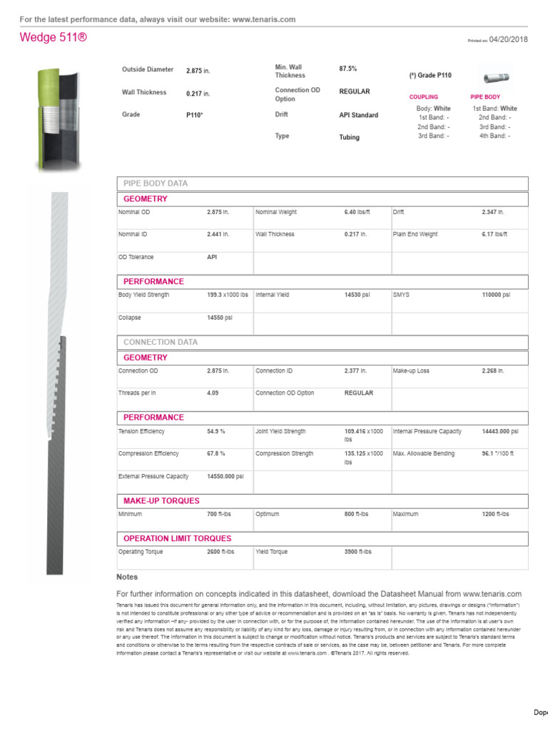 Tenaris Wedge 511 Connection Data | PDF | Pipe (Fluid Conveyance ...