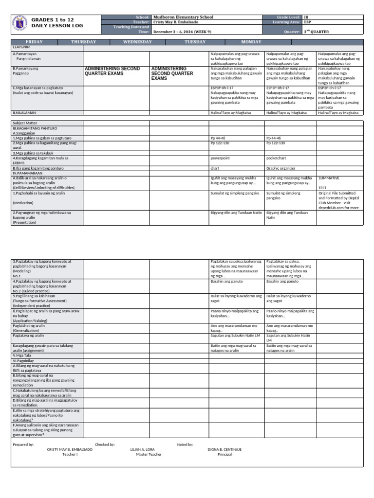 DLL - Esp 3 - Q2 - W9 | PDF