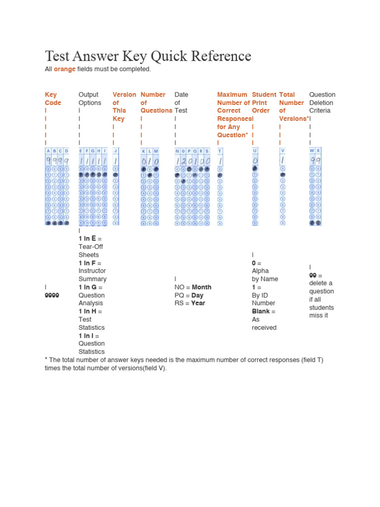 Scantron Answer Key Quick Reference | PDF