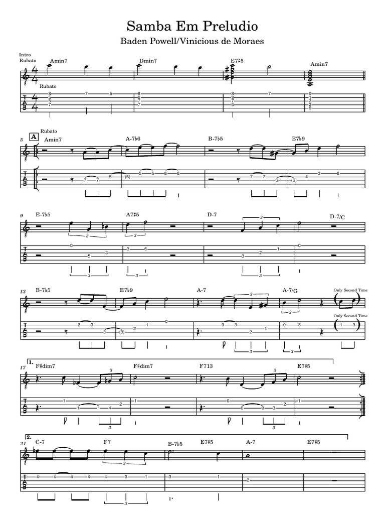 Samba em Preludio-Tab Melody Only | PDF