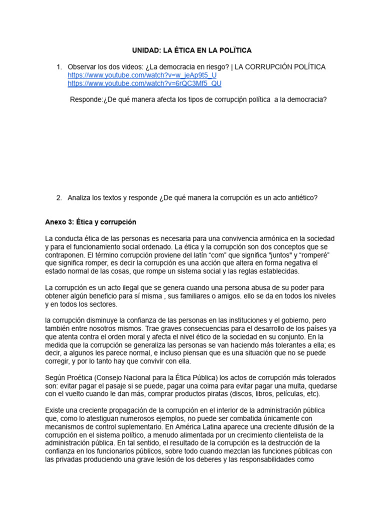 Ficha de Trabajo DPSC 10° | PDF | Moralidad | Corrupción política
