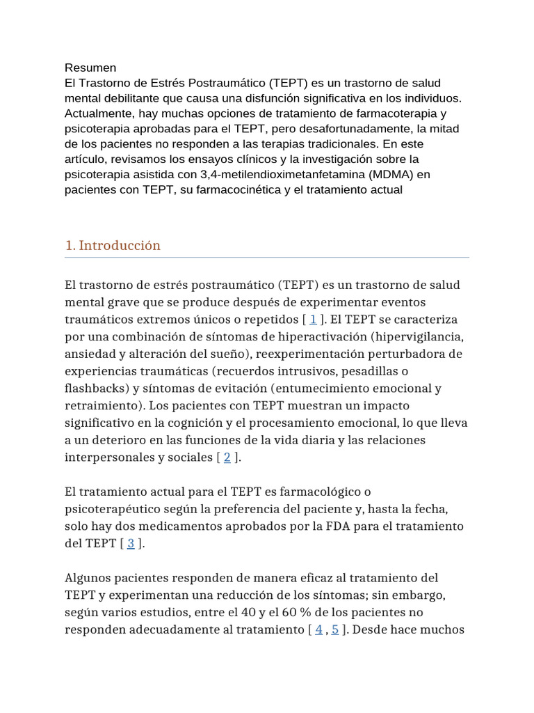 ResumenEl Trastorno de Estrés Postraumático (TEPT) Es Un Tra | PDF ...