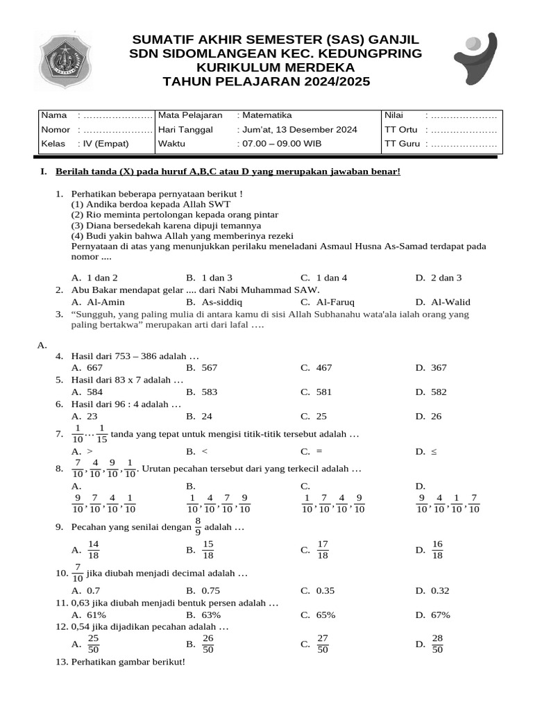 CONTOH MASTER SOAL KELAS 3 (1) | PDF
