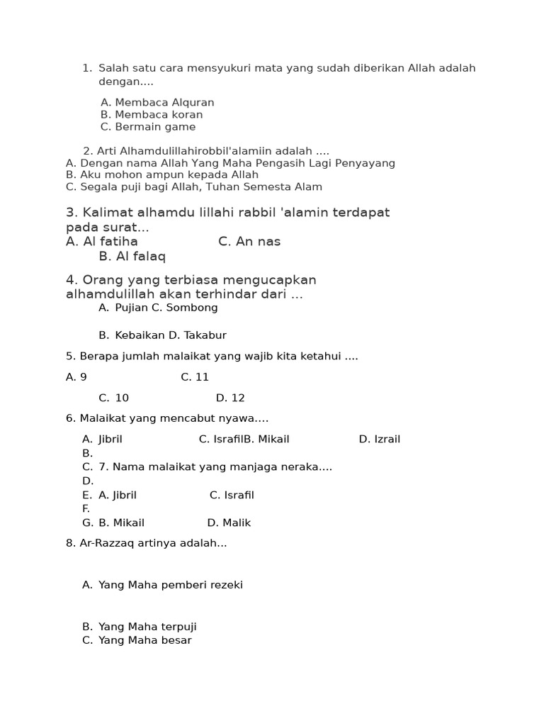Latihan Soal Aqidah Akhlak | PDF