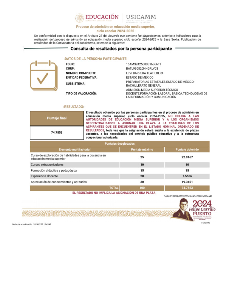 Resultados USICAMM 2024-2025 | PDF | Educación Secundaria | Aprendizaje