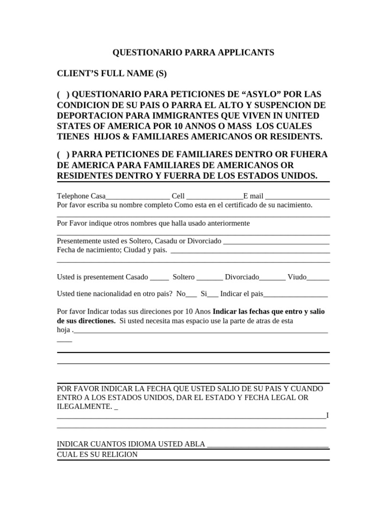Datta Intake 589 Spanish Questionaire 8-16-24 | PDF