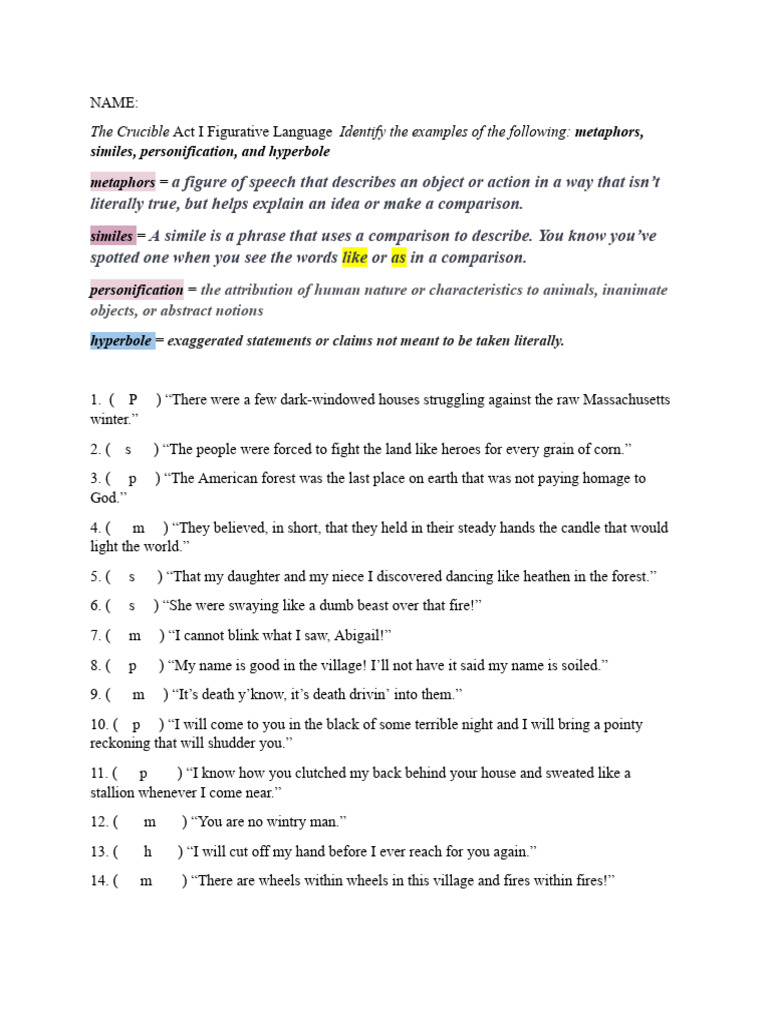 Madden Barboza - The Crucible Act 1 FIGURATIVE LANGUAGE IDs | PDF