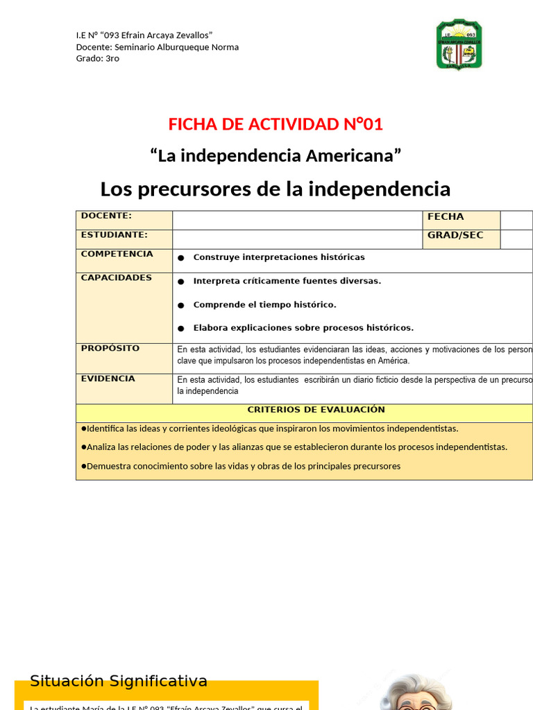 Ficha de Actividad CCSS 3° | PDF | Imperio español | Perú