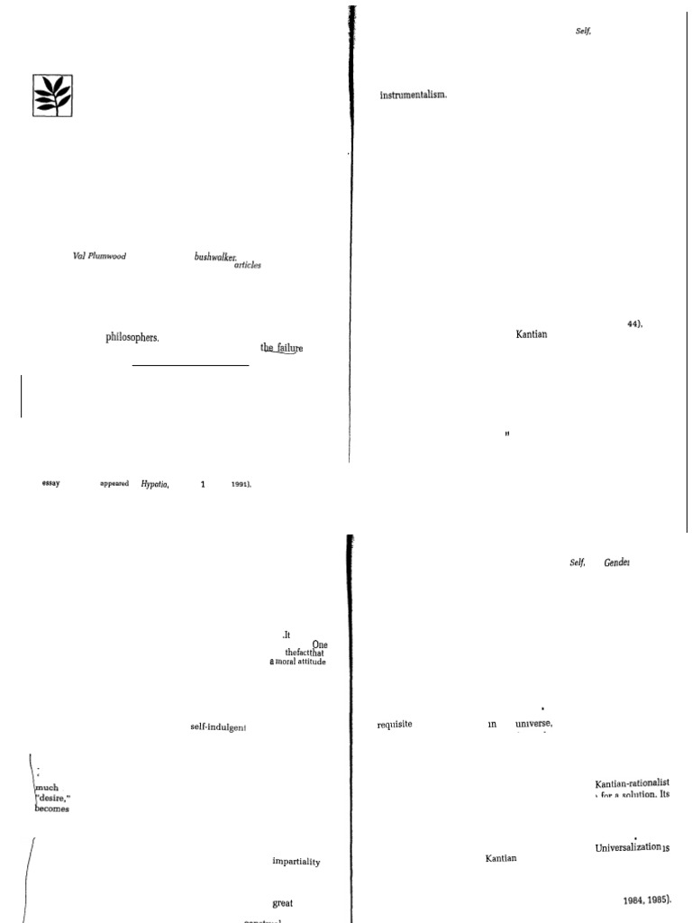 Plumwood 1991 Nature Self And Gender Pdf Reason Morality