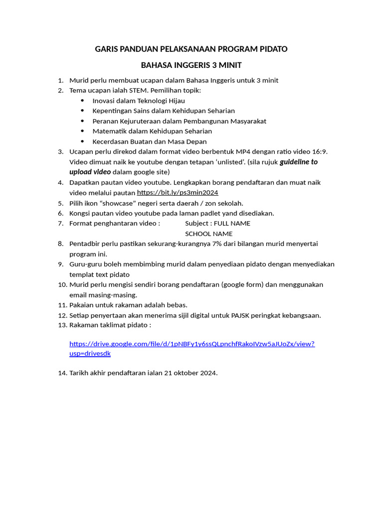 Garis Panduan Pelaksanaan Program Pidato | PDF