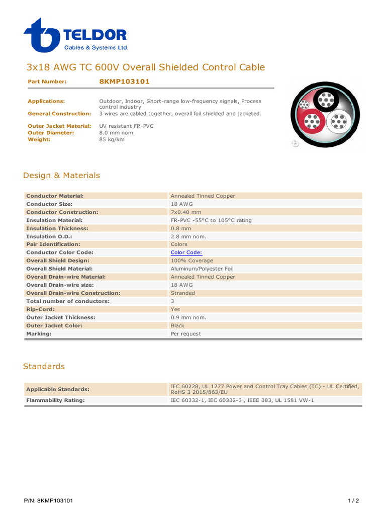 3x18 AWG TC 600V Overall Shielded Control Cable___8KMP103101_v_1_r_2 ...