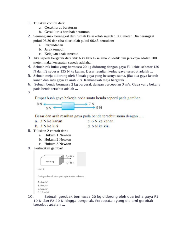 Latihan Gaya Dan Gerak Kelas 7 | PDF