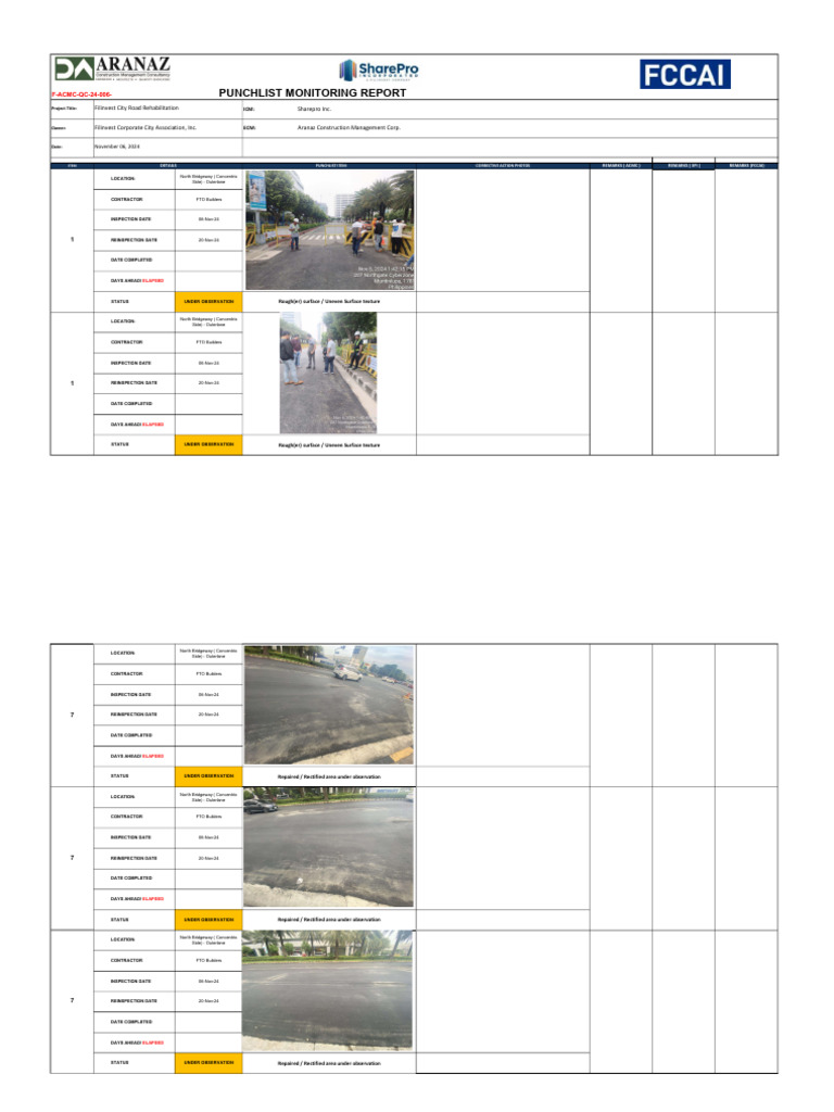 F-Acmc-Qc-24-006 Punchlist Monitoring | PDF