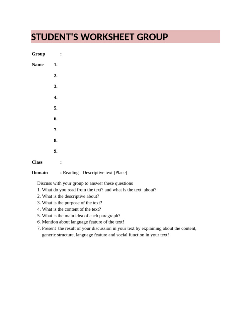 STUDENT Worksheet | PDF