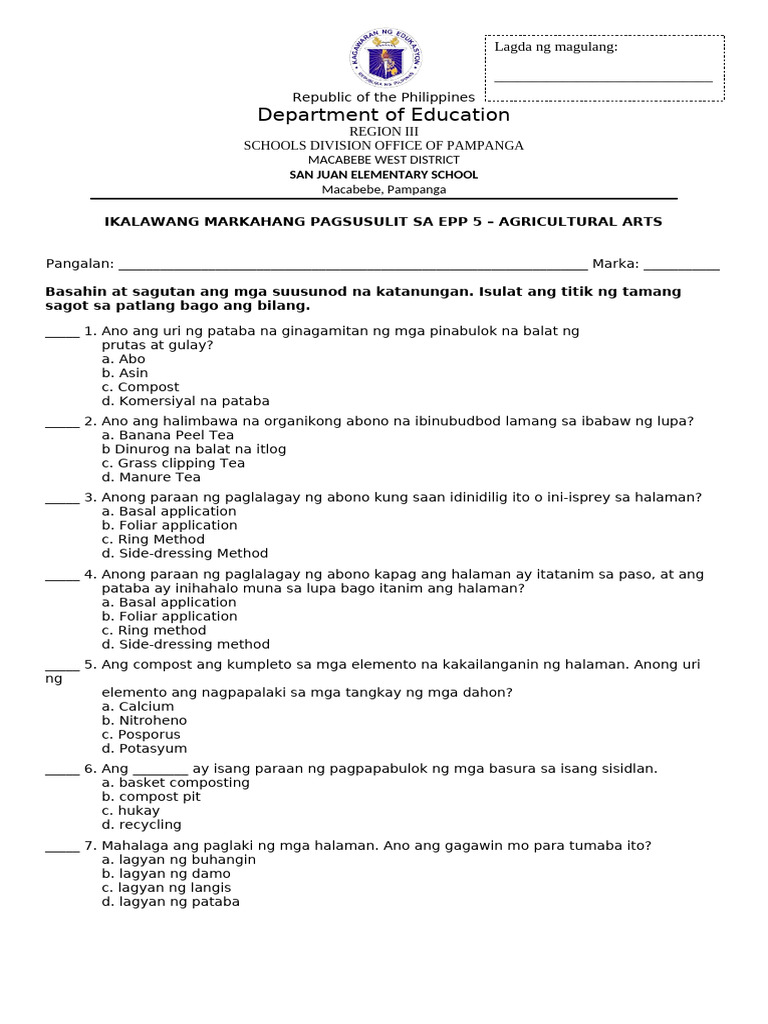 Second Quarter Examination EPP5-AGRI | PDF