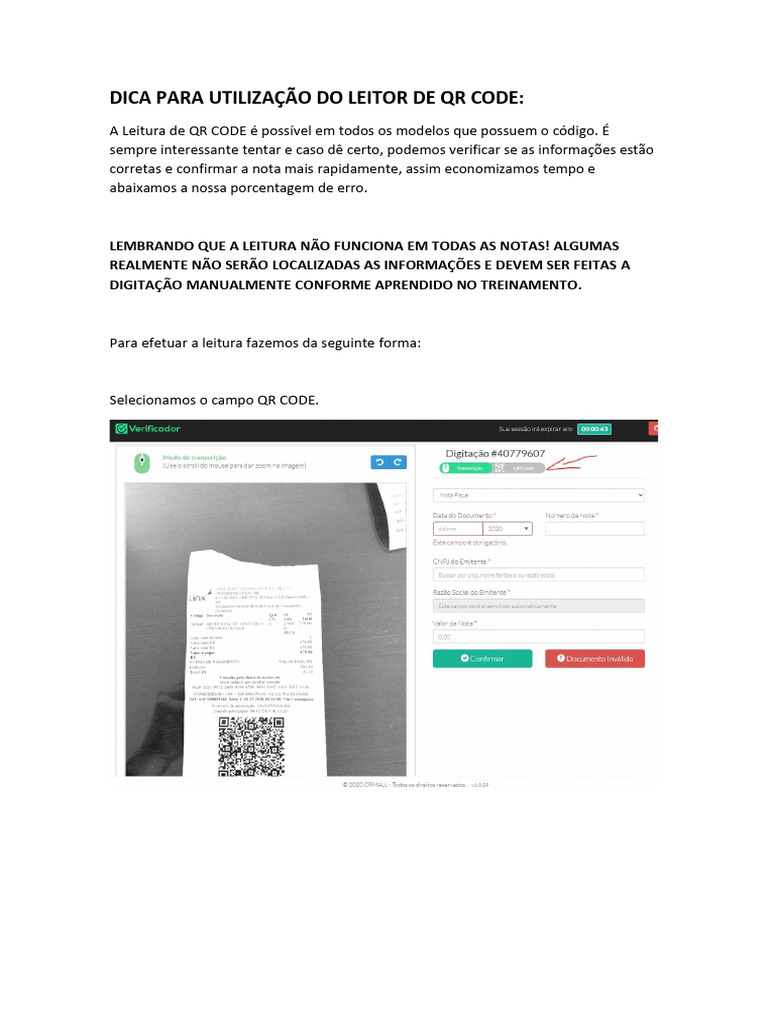 Como Efetuar Leitura Via QR CODE Treinamento | PDF