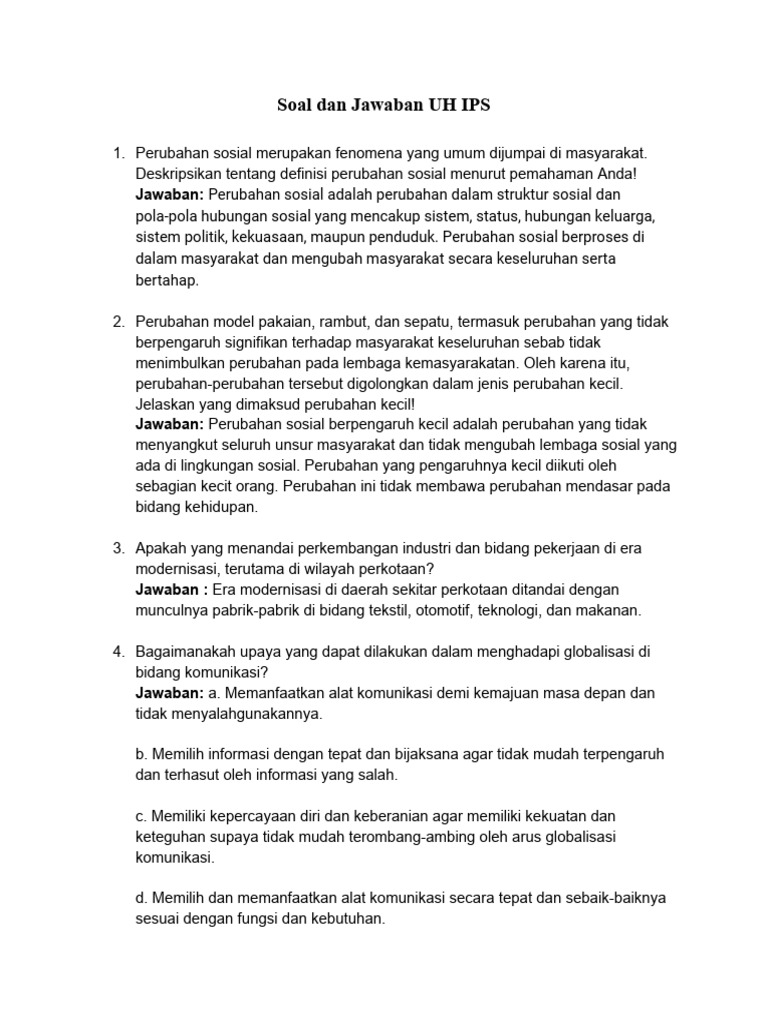 Soal Dan Jawaban UH IPS | PDF