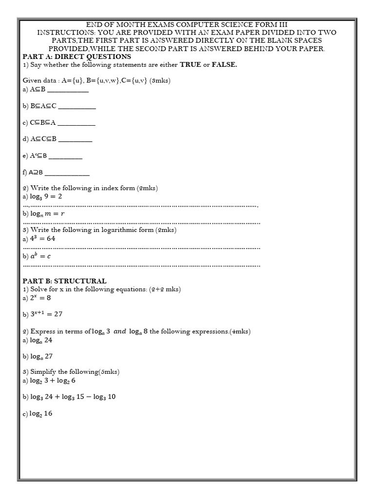 END of MONTH EXAMS Mathematics Ngameni | PDF