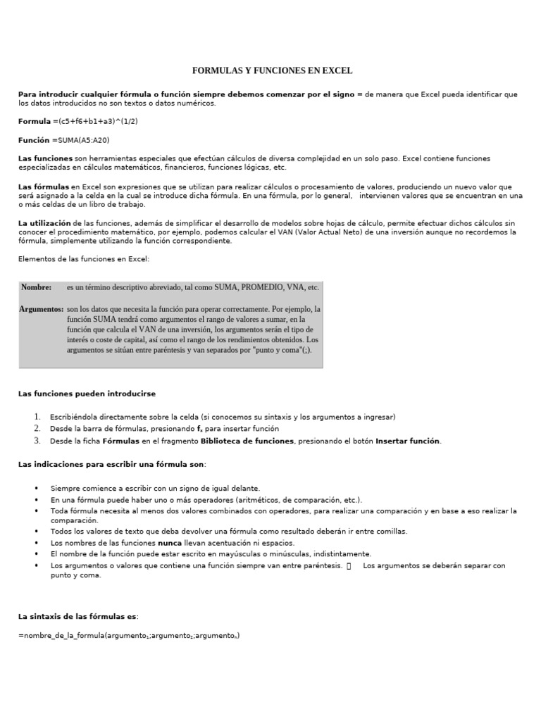 Formulas y Funciones en Excel (2) | PDF | Informática | Matemáticas Formulas y Funciones en Excel (2) | PDF | Informática | Matemáticas