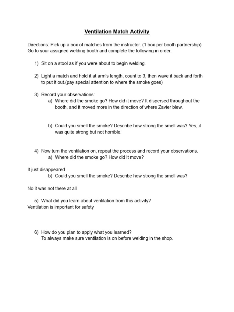 Ventilation Match Activity | PDF