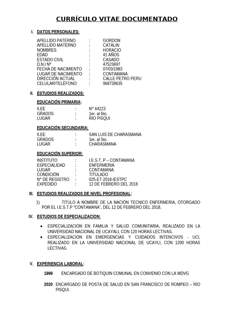 Currículo Vitae Documentado | PDF