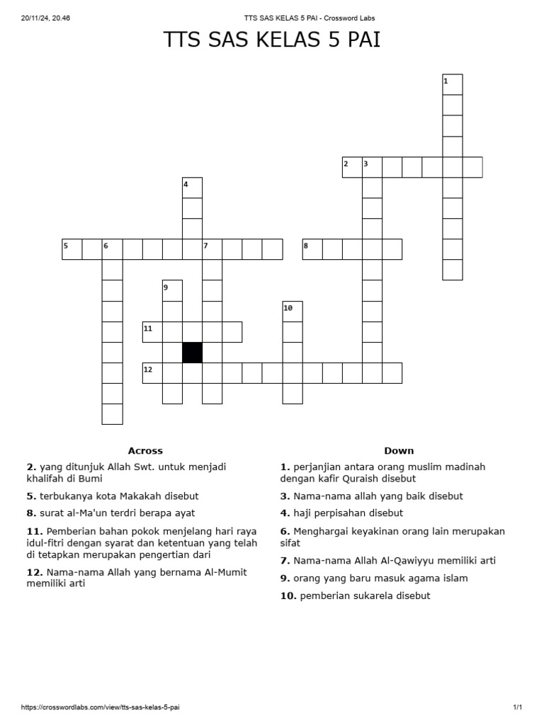 TTS SAS KELAS 5 PAI - Crossword Labs | PDF