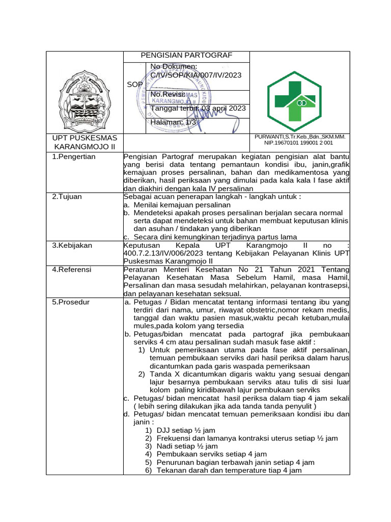 SOP Partograf | PDF