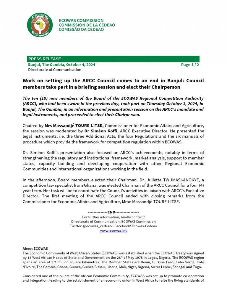 Banjul ERCA Council Members Take Part in A Briefing Session and Elect ...