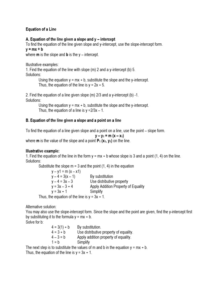 Equation of a Line | PDF | Slope | Mathematics