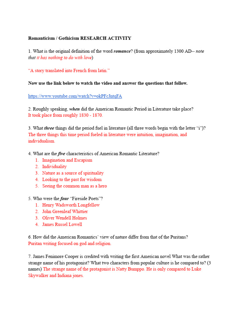 Madden Barboza - Romanticism-Gothicism WEB QUEST | PDF | Gothic Fiction ...