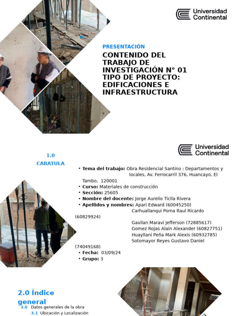Contenido Del Trabajo de Investigación #01 Tipo de Proyecto Edificaciones e Infraestructura | PDF