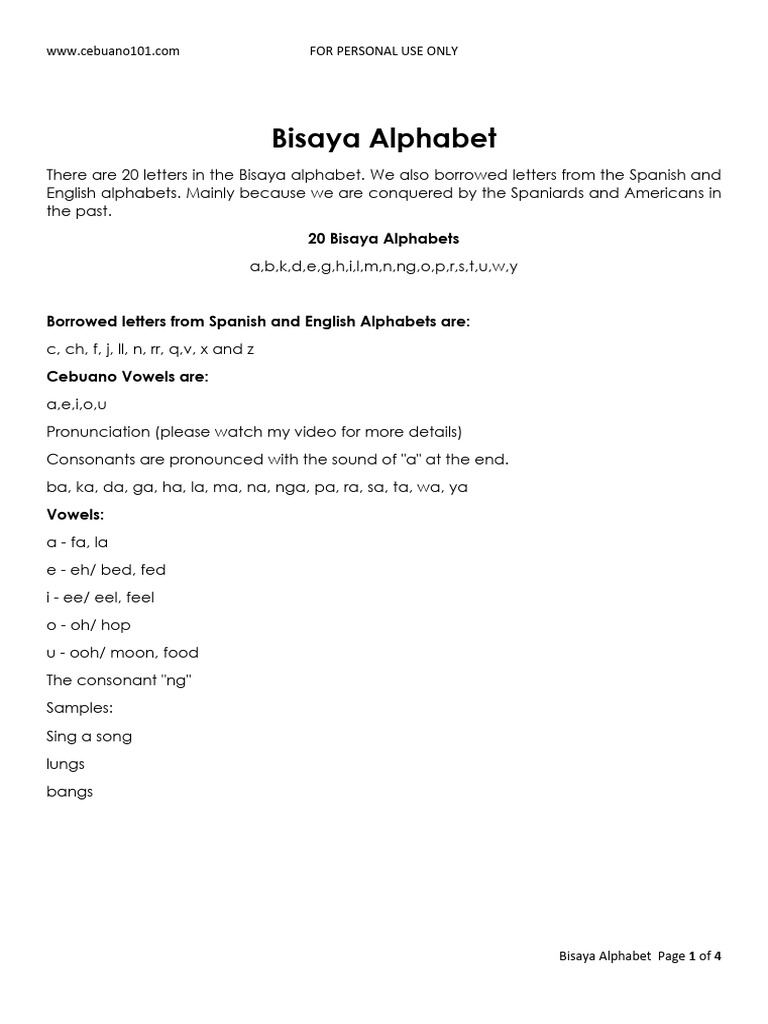 Bisaya Alphabet Vocab L.mae | PDF | Alphabet | Writing