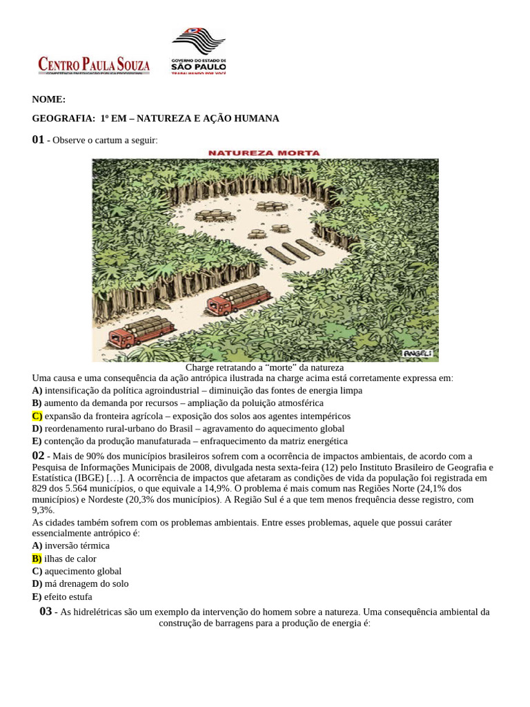 Atividade Teams 1º EM - Natureza e Ação Humana | PDF | Aquecimento ...