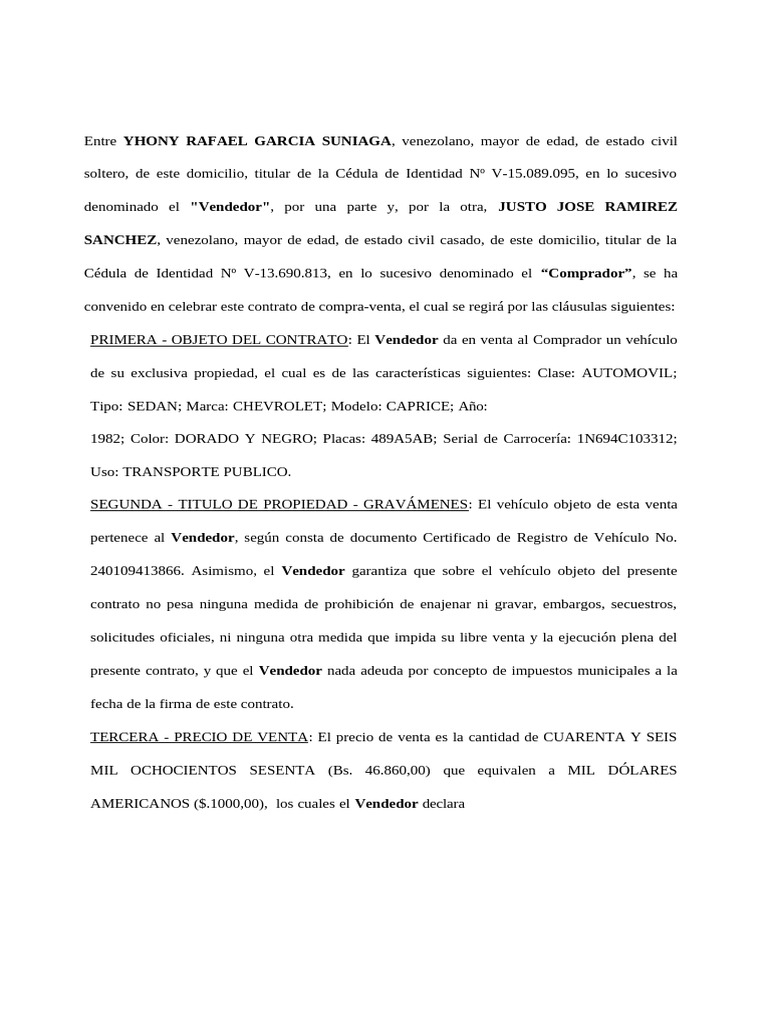Compra Venta Vehiculo | PDF