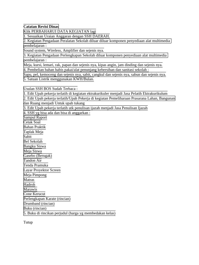 Catatan Revisi Dinas | PDF