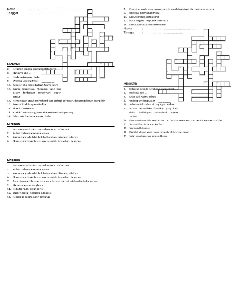 Soal TTS PKn Kelas 5 Semester 1_Bab 2 | PDF