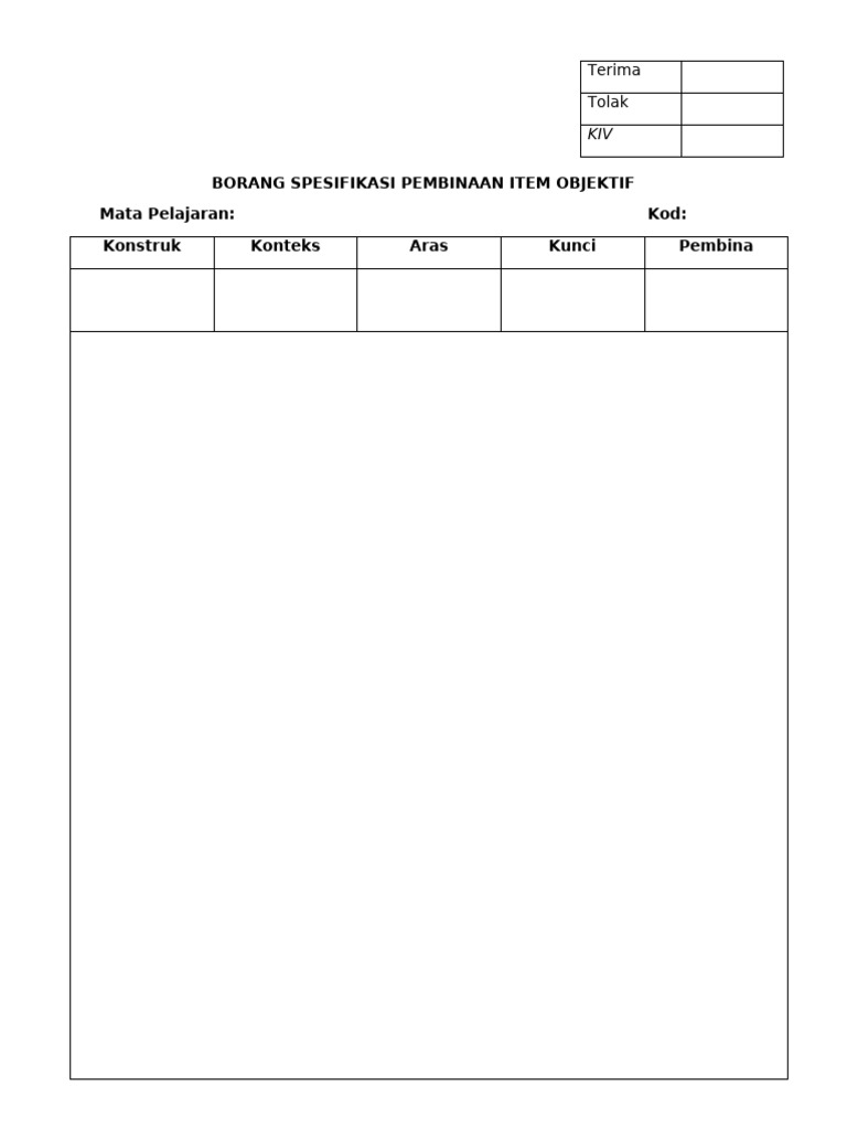 Borang Objektif UASA | PDF