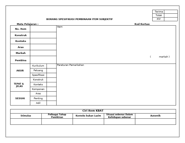 Borang Subjektif UASA | PDF
