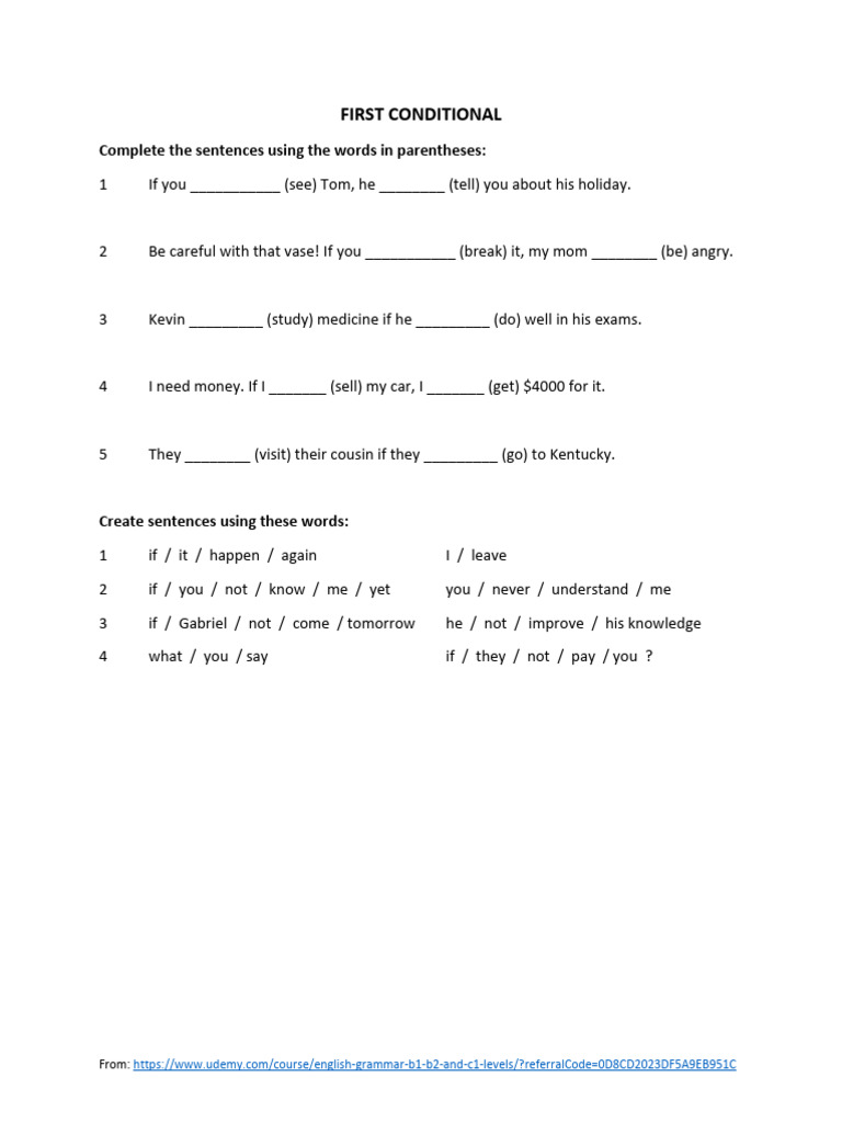 First Conditional English Exercises | PDF