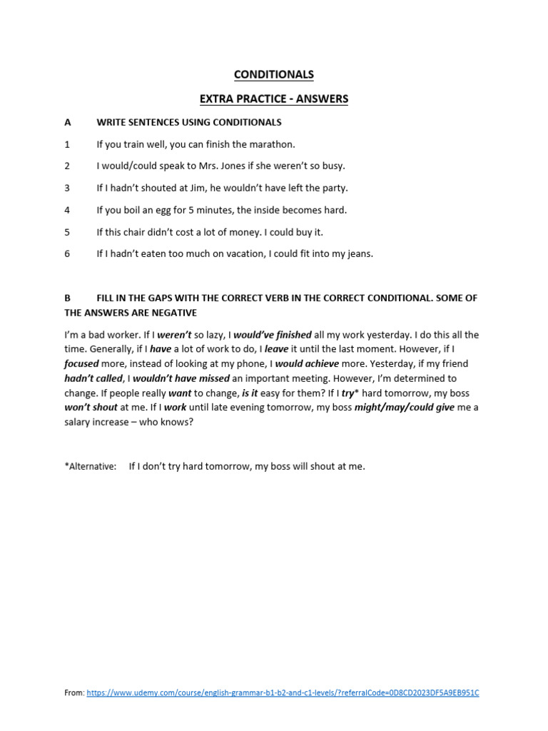 Answers 4 Conditionals Extra Practice | PDF