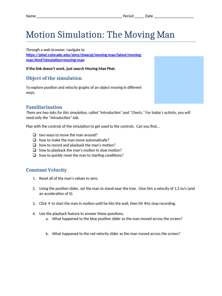 Moving Man- Qualitative Graphs | PDF | Velocity | Acceleration