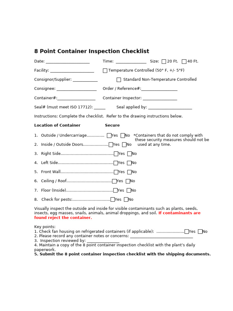 CTPAT 8 Point Container Inspection Checklist - 0 | PDF | Door | Nature